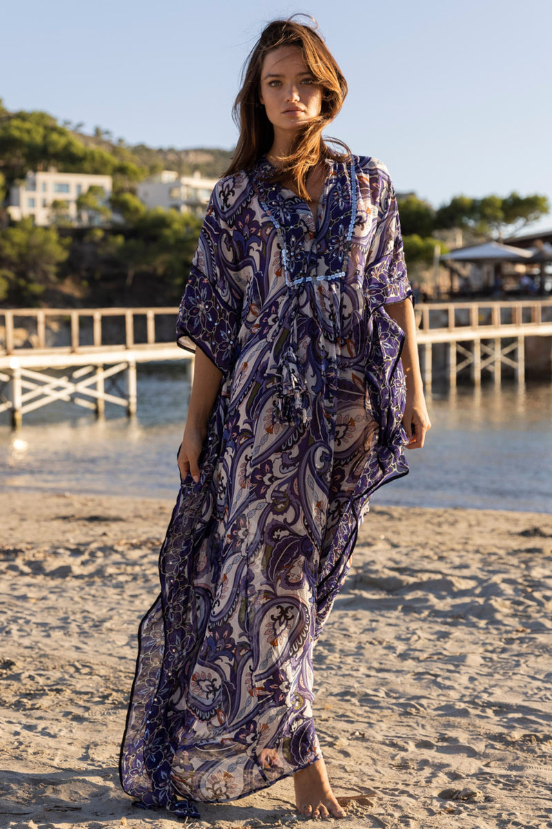 MISS JUNE PARIS CH31 Caprera Embroidered Sequin Kaftan - Blue – Smoke & Mirrors Boutique