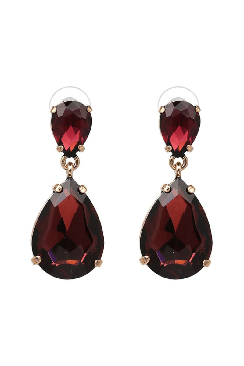 STATEMENT EARRING Tula Large Teardrop Crystal Earring Garnet – Smoke & Mirrors Boutique