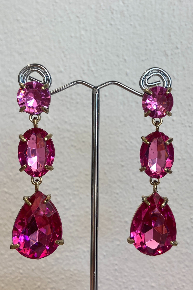 STATEMENT EARRING Candace Crystal Trio Drop Earrings Barbie Pink ...