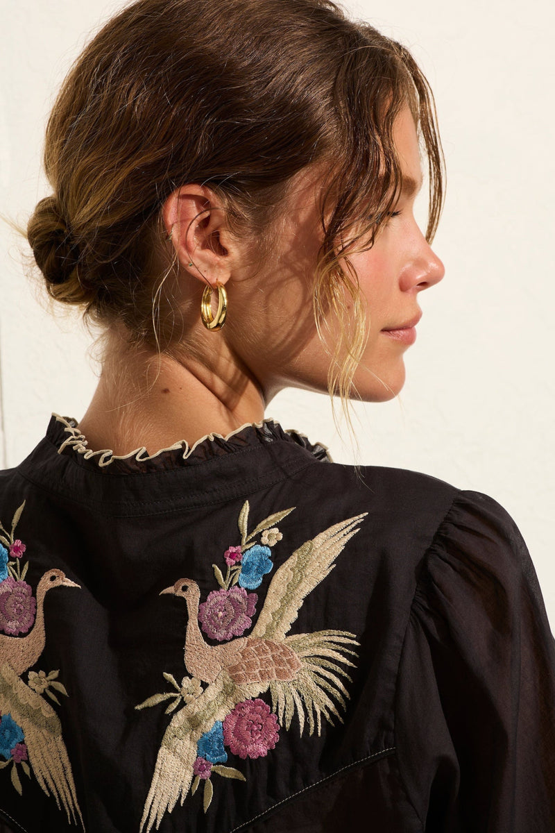 AUGUSTE THE LABEL Kinsley Embroidered Birds Shirt - Black – Smoke ...