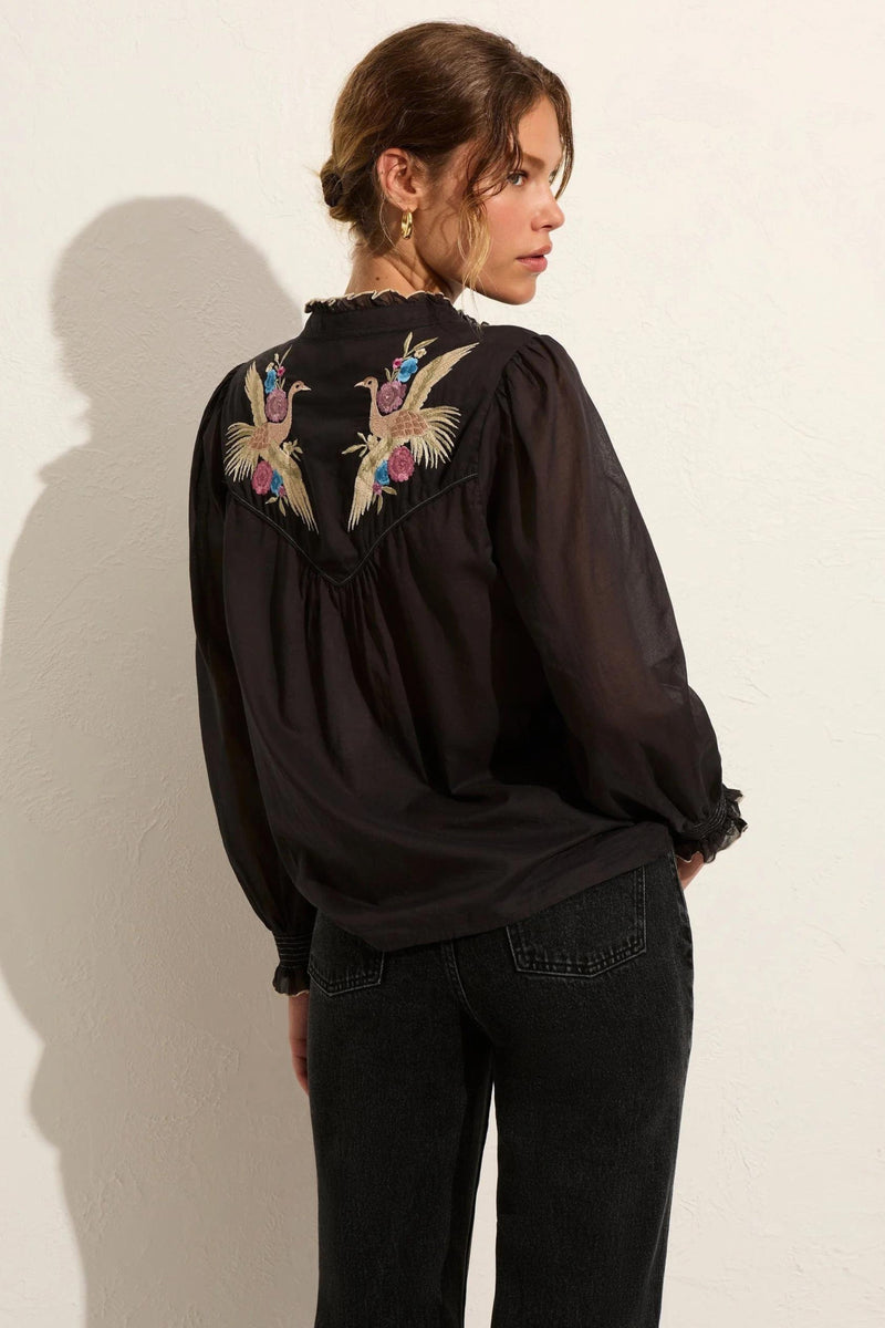 AUGUSTE THE LABEL Kinsley Embroidered Birds Shirt - Black – Smoke ...