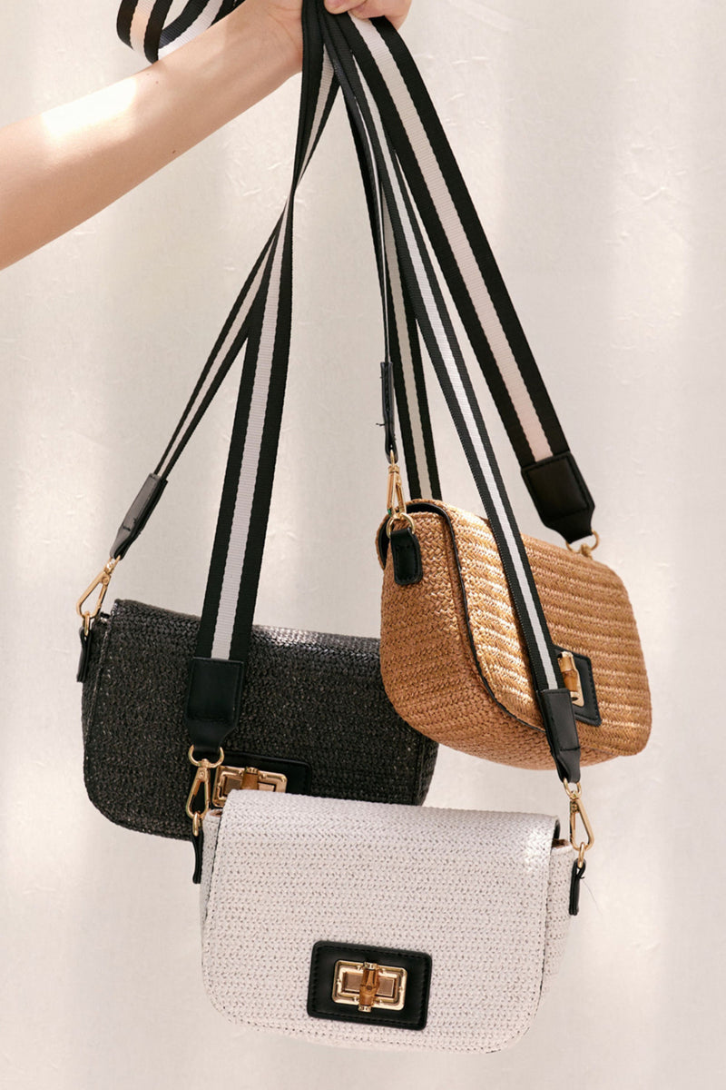 ADORNE ACCESSORIES Margo Weave and Webbing Shoulder Bag Black – Smoke ...