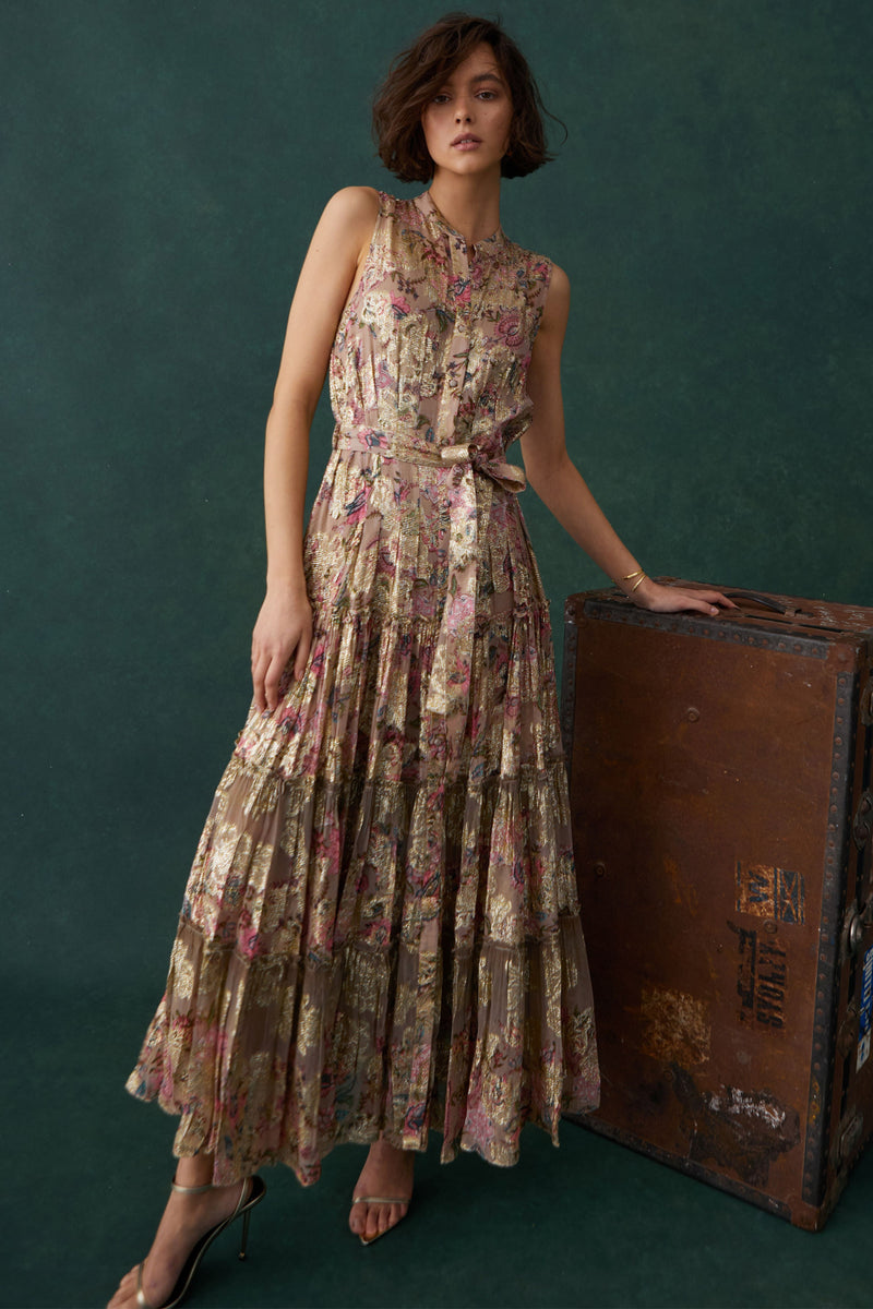 HEMANT AND NANDITA Fara Pleated Shirt Dress - Dusty Rose Lurex – Smoke ...