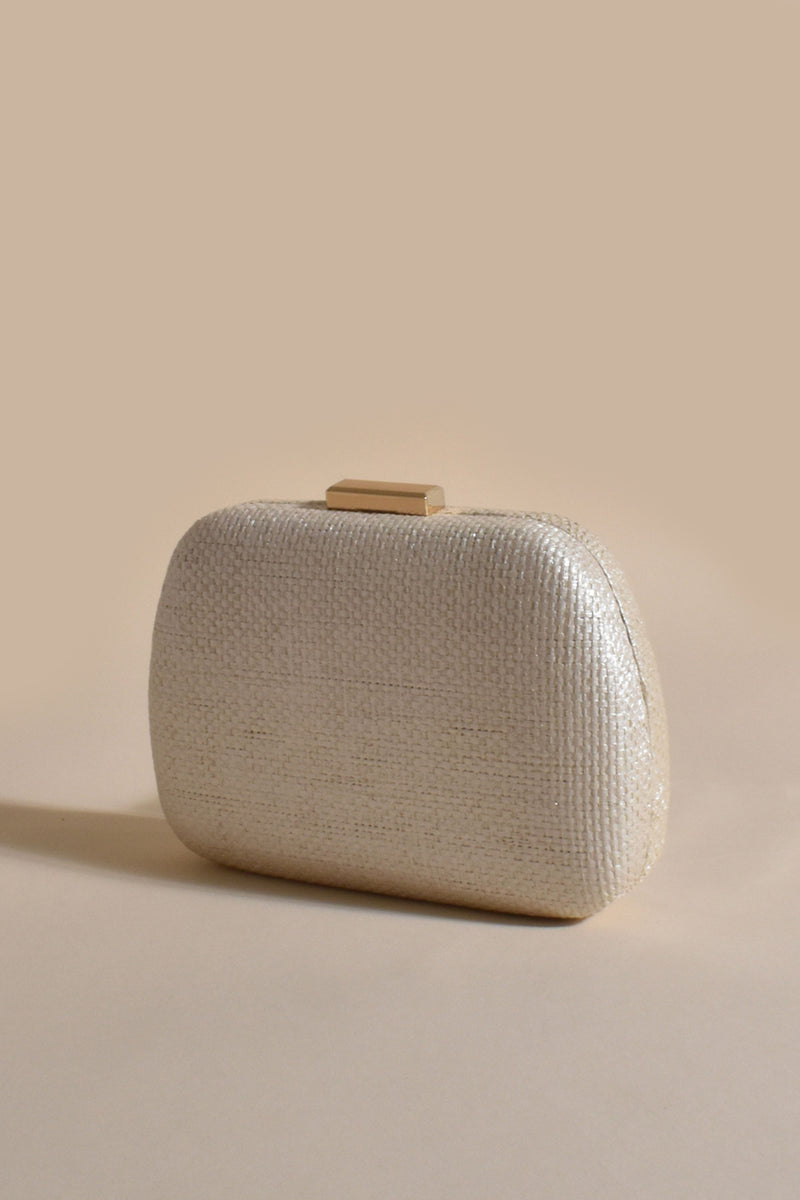 ADORNE ACCESSORIES Lillie Curved Edge Weave Structured Clutch White ...