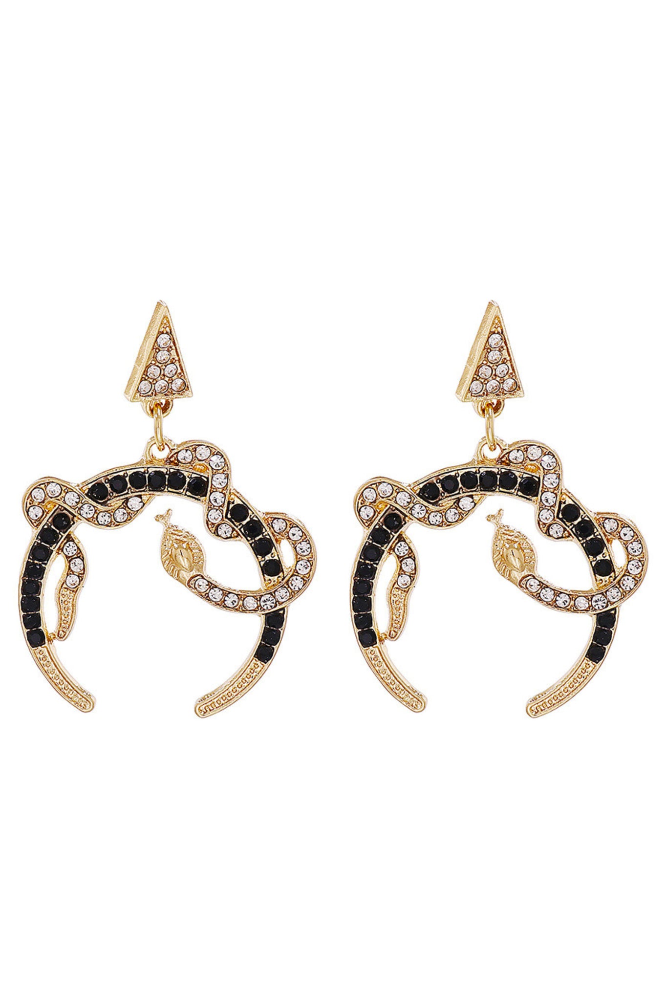 STATEMENT FORMAL Shiloh Crystal Snake Earrings - Gold Black – Smoke ...